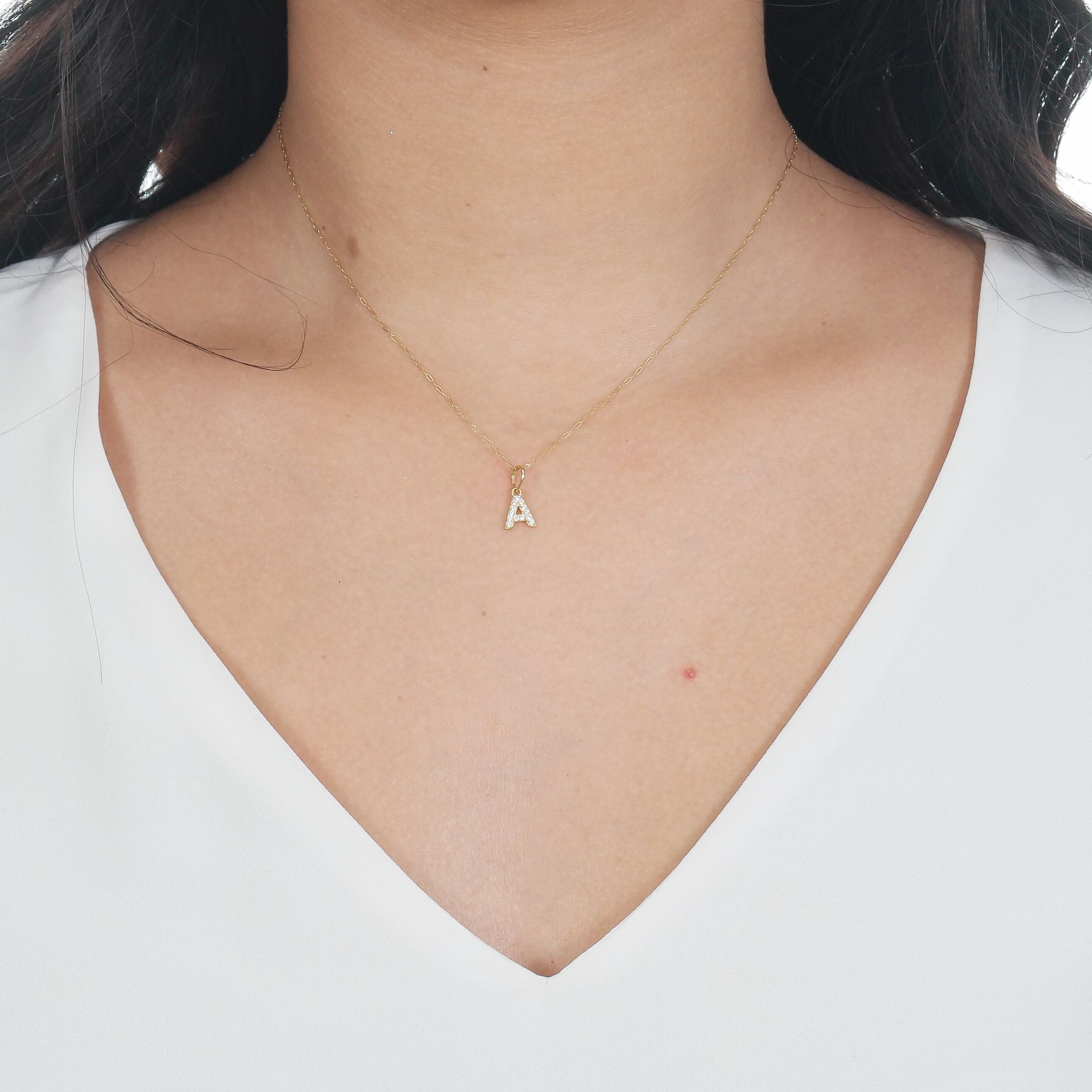 Pingente de Ouro 18k Letra A Com Zircônias | Fábrica do Ouro ®️