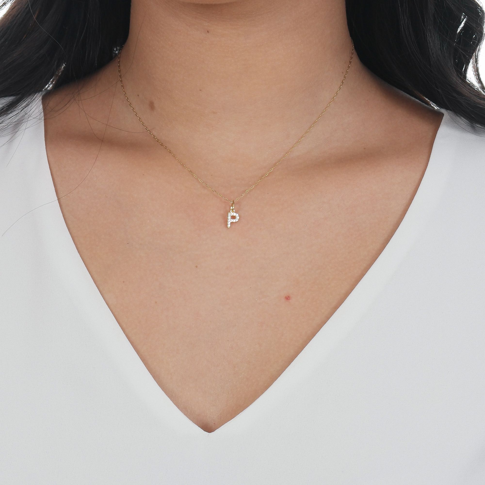 Pingente de Ouro 18k Letra P Com Zircônias | Fábrica do Ouro ®️