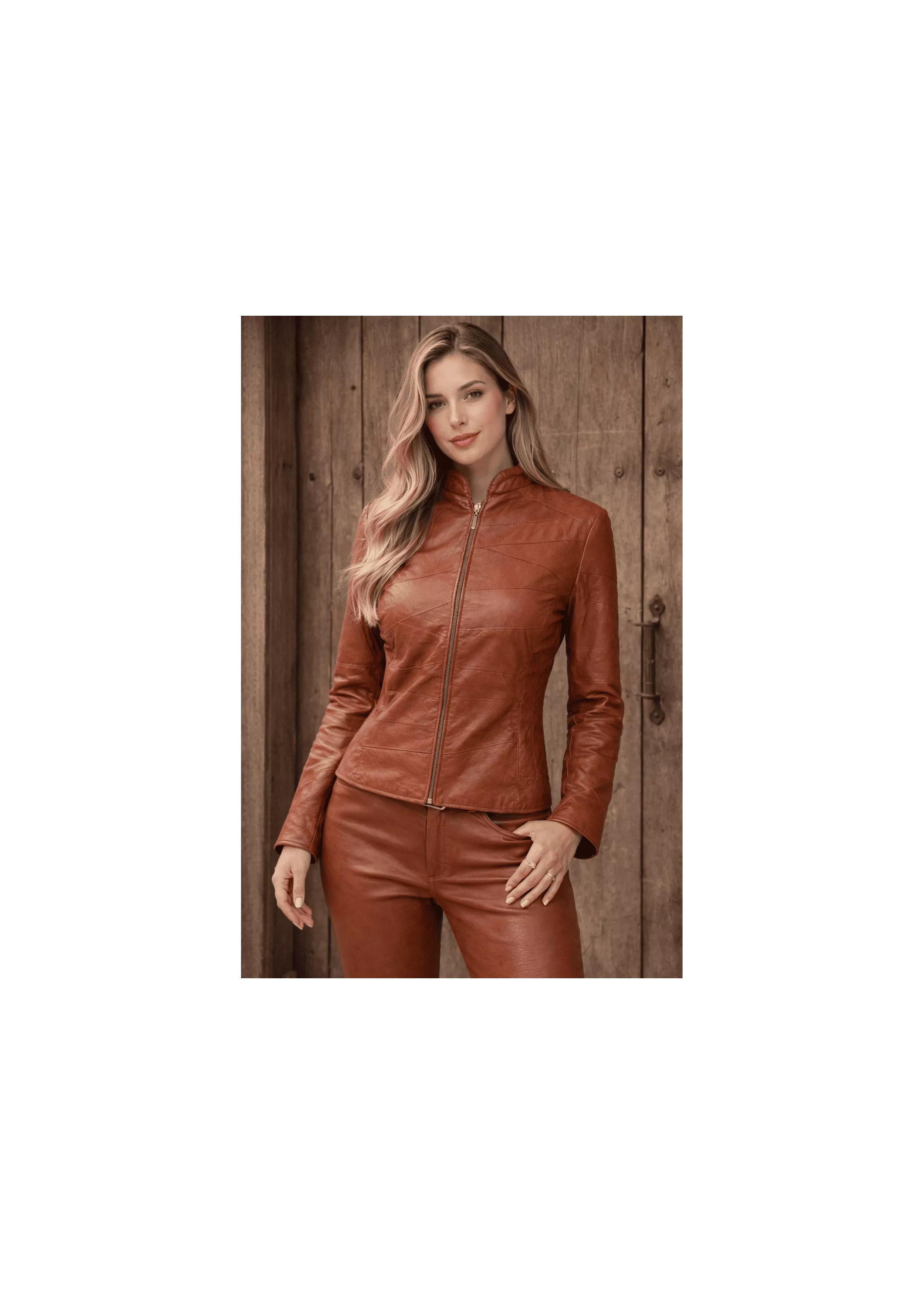 Jaqueta De Couro Pelica Patchwork Feminina Caramelo | Elite Couro Store