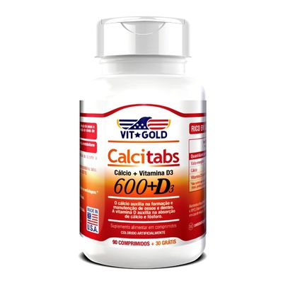 Calcitabs - Cálcio 600 mg + Vitamina D3 Vitgold com 90 comp. | Vitgold