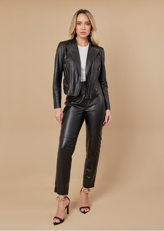 Regata de Couro Feminina Preta Diana | Elite Couro Store