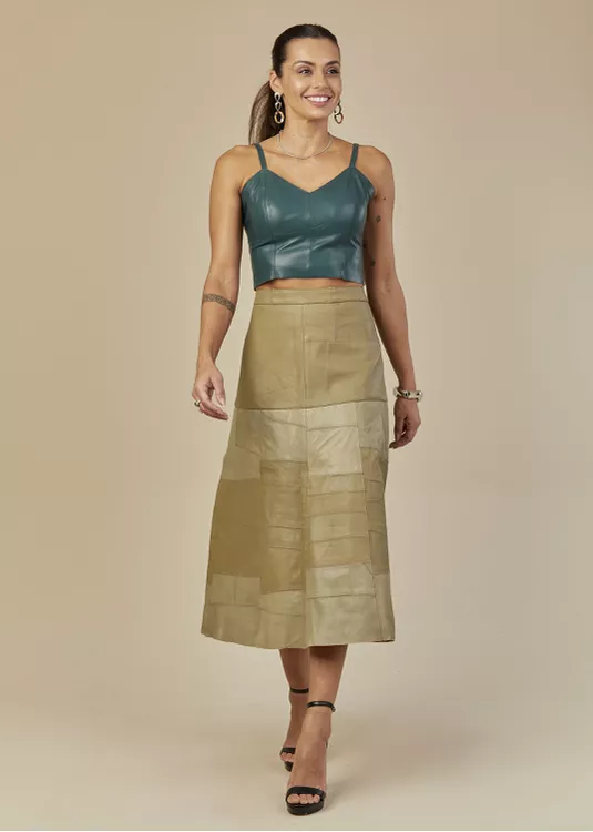 Saia De Couro Pelica Preta Helena | Elite Couro Store