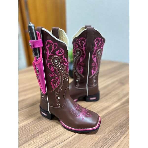 KIT BOTA TEXANA EM COURO MARROM CAFÉ BORDADO TRIBAL + VIRA ROSA ...