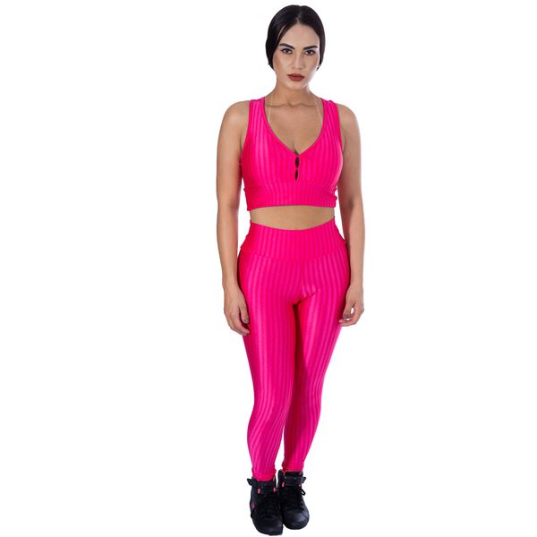 Conjunto Fitness Calça Legging 3D Cós Reto + Top Nadador Pink | Moda ...