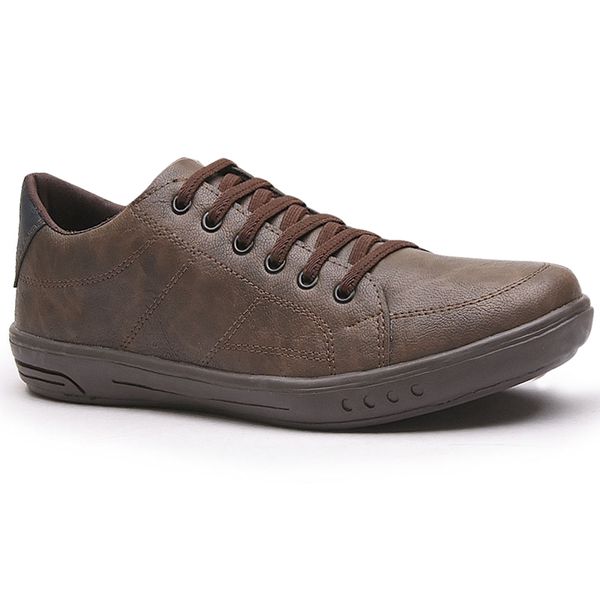 Sapatenis Masculino Franshoes Calce Facil Chocolate/Marinho | FRANSHOES