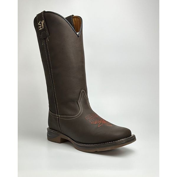 Bota Texana Masculina Couro Café Bovino Bico Quadrado Solado Jhamp ...