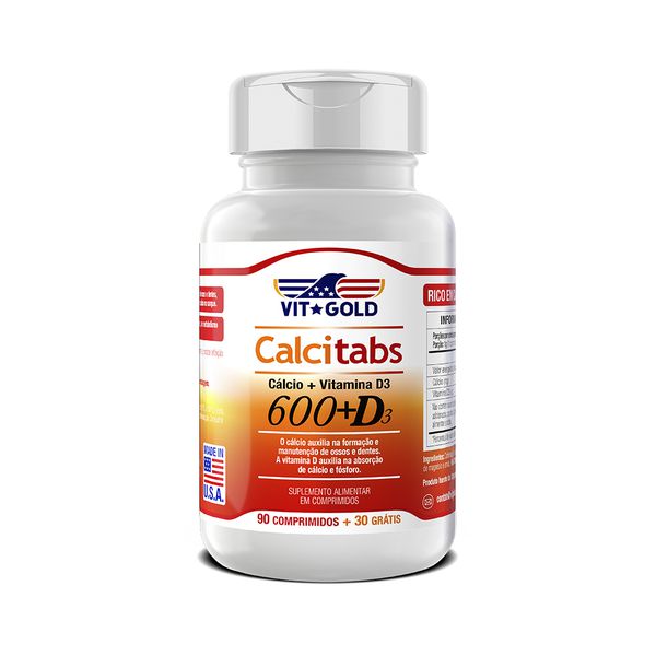Calcitabs - Cálcio 600 mg + Vitamina D3 Vitgold com 90 comp. | Vitgold