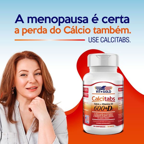 Calcitabs - Cálcio 600 mg + Vitamina D3 Vitgold com 90 comp. | Vitgold