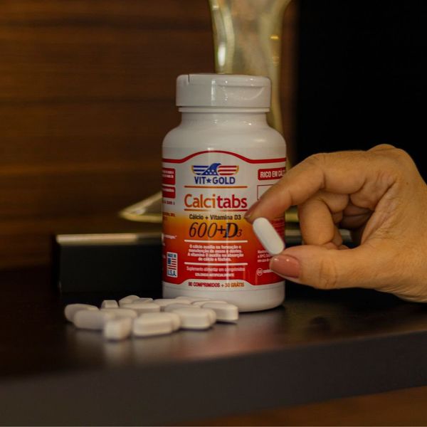 Calcitabs - Cálcio 600 mg + Vitamina D3 Vitgold com 90 comp. | Vitgold