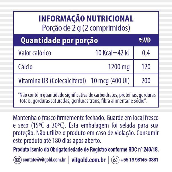 Oysco Cálcio 1200 mg + Vitamina D3 150 comprimidos | Vitgold