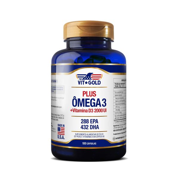 Omega 3 Plus com Vitamina D3 2000UI Vitgold 100 caps. | Vitgold