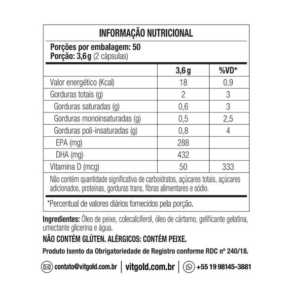 Omega 3 Plus com Vitamina D3 2000UI Vitgold 100 caps. | Vitgold