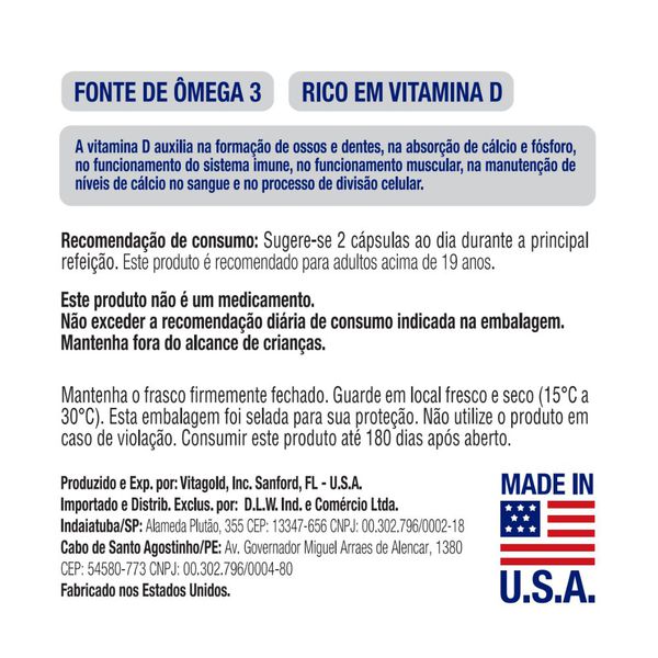 Omega 3 Plus com Vitamina D3 2000UI Vitgold Kit2x 100 caps. | Vitgold