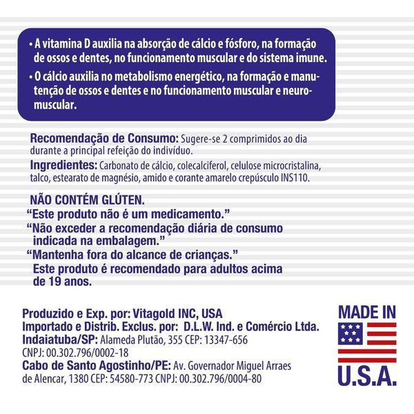 Oysco Cálcio 1200 mg + Vitamina D3 150 comprimidos | Vitgold