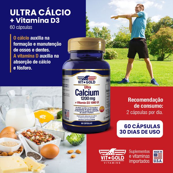 Ultra Cálcio 1200mg + Vitamina D3 1000UI Vitgold 60 cáps. | Vitgold
