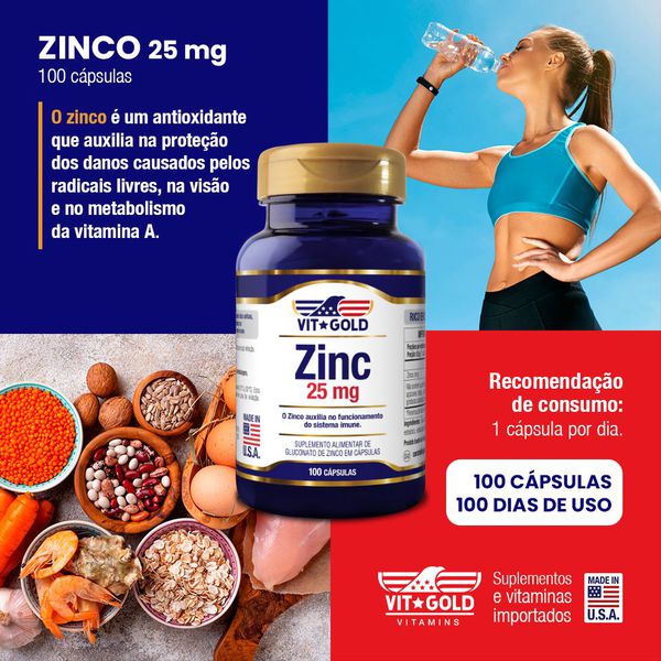 Zinco 25 mg Vitgold 100 cápsulas | Vitgold