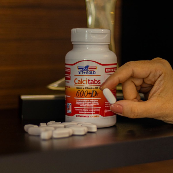 Calcitabs - Cálcio 600 mg + Vitamina D3 Vitgold com 90 comp. | Vitgold