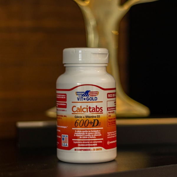Calcitabs - Cálcio 600 mg + Vitamina D3 Vitgold com 90 comp. | Vitgold