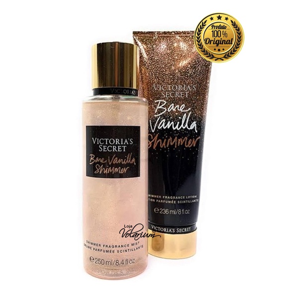 KIT BARE VANILLA SHIMMER VICTORIA SECRET CREME + COLONIA BODY SPLASH ORIGINAL | LOJA VOLARIUM
