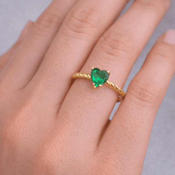 Anel de Ouro 18k Coração Verde Com Zircônia | Fábrica do Ouro ®️
