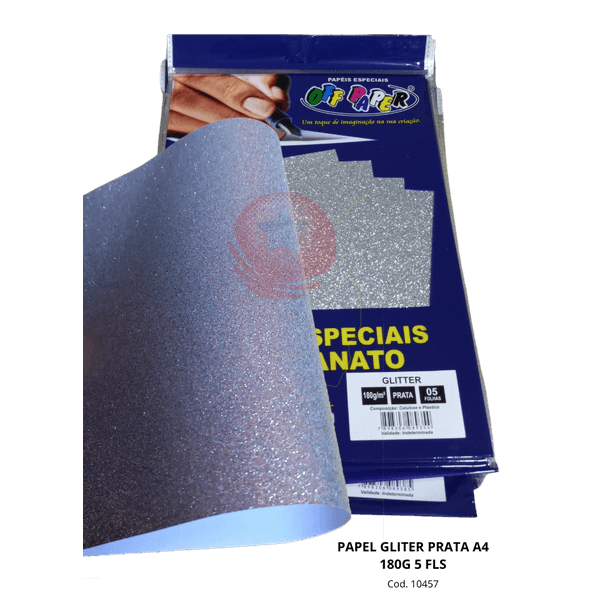 Papel Glitter Prata A4 180g 5 Fls | PARÁ SUPRIMENTOS