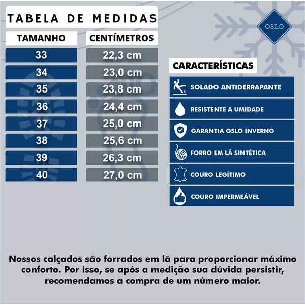 Bota Turim Feminina de Couro Impermeável Para Neve | Oslo | OSLO ...