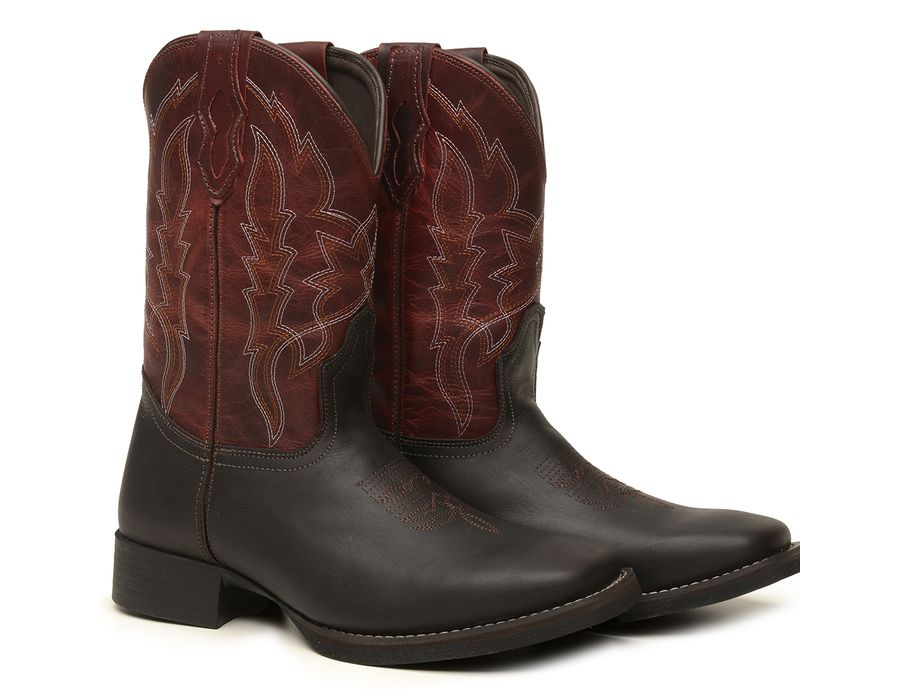 BOTA STRONG BICO QUADRADO RÚSTICO CAFÉ/VERMELHO CANO ALTO BORDADO ...