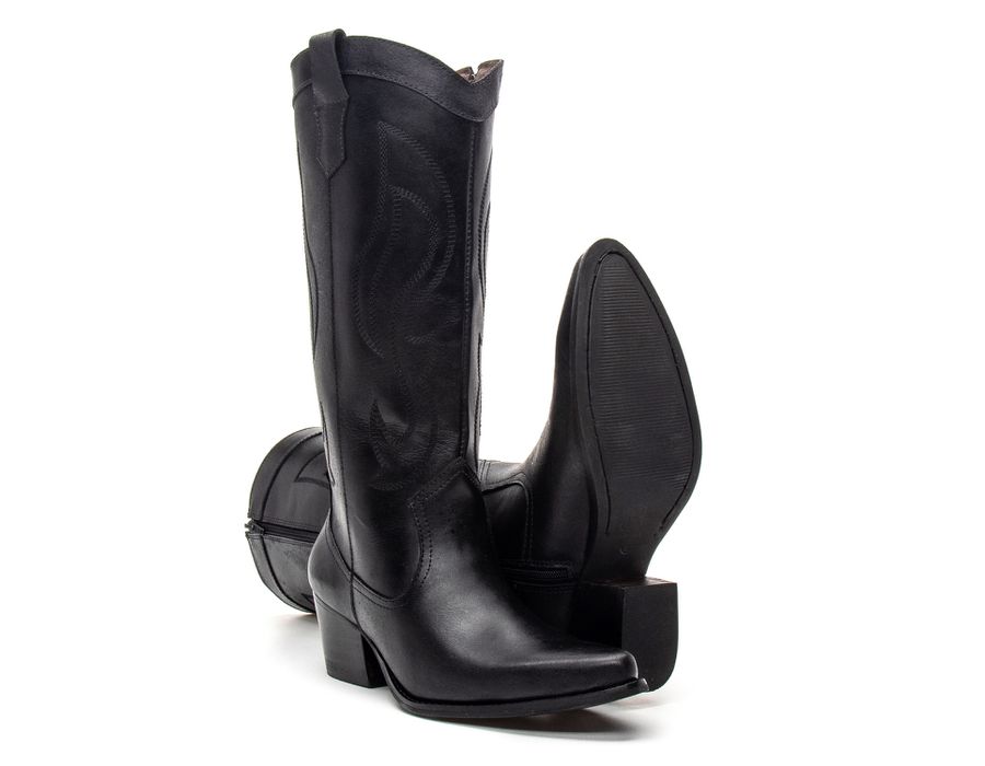 BOTA TEXANA CANO LONGO FEMININA COURO PRETO | COUROWEST