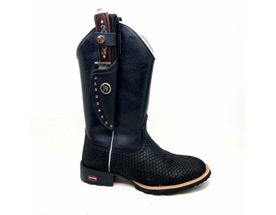 KIT TEXANA EM COURO ESTILIZADO PRETO + BAINHA + FACA BICO REDONDO ...