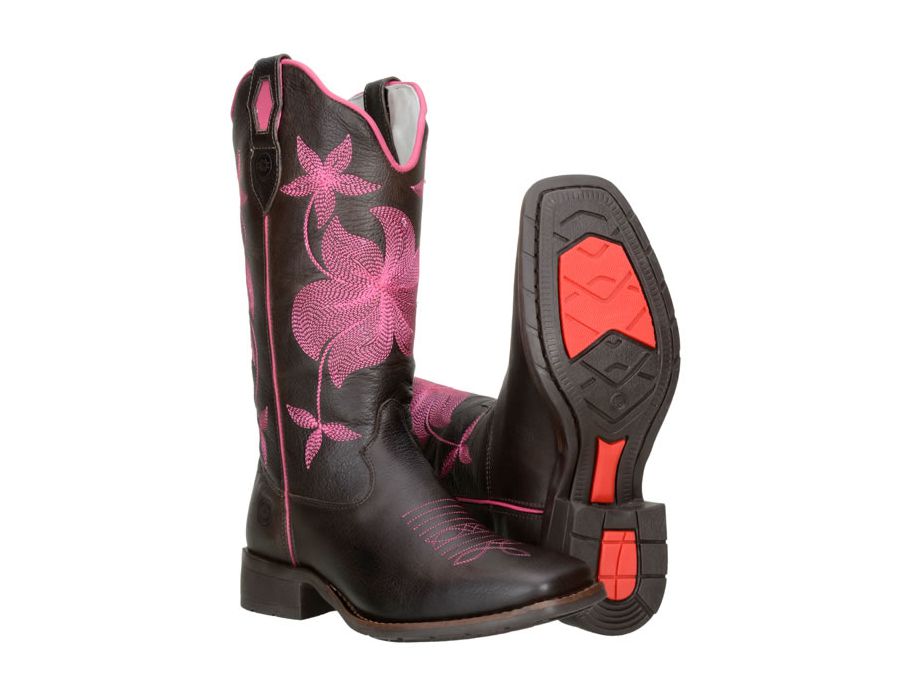 Bota Country De Cano Alto Em Couro Café/Rosa | BOTAS MANGALARGA