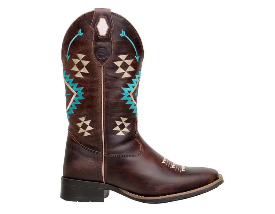 Bota Country Feminina Em Couro Legítimo Na Cor Café Com Bordado ...