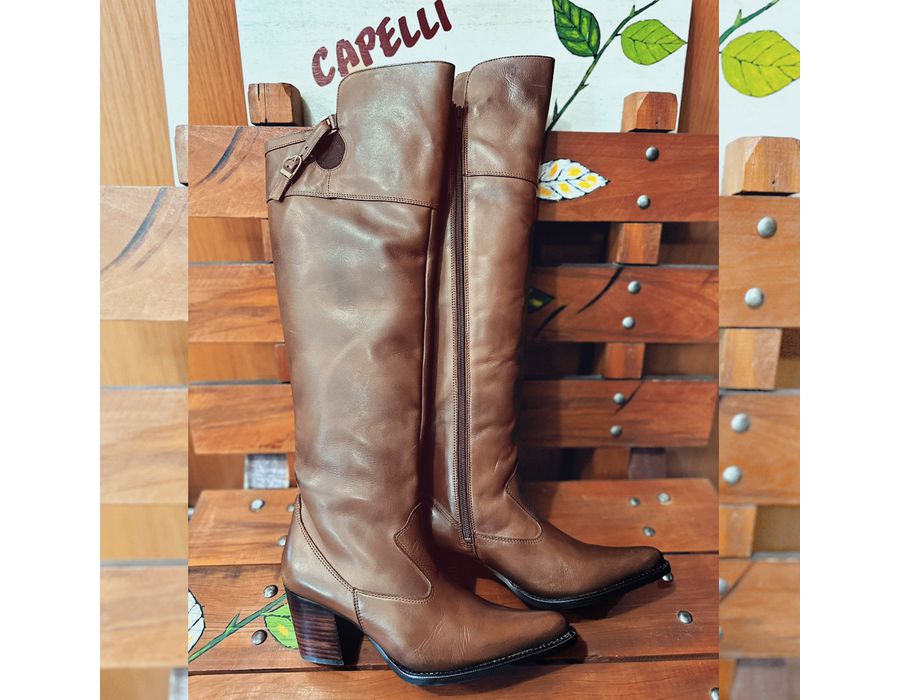 Bota Montaria Feminina Estilo Over The Knee Salto Alto Em Couro Preto ...