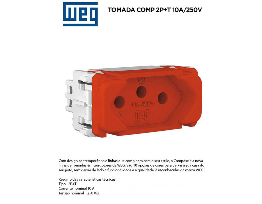 MODULO TOMADA 2P+T 10A VERMELHO COMPOSÉ | Comercial Leal