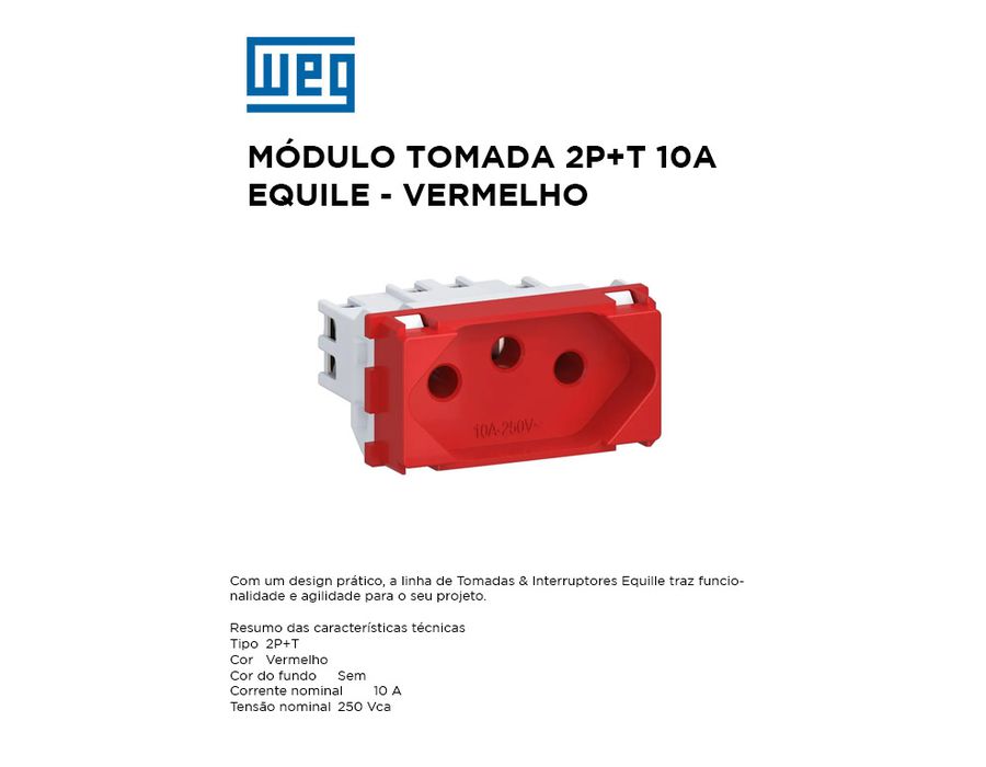 MODULO TOMADA 2P+T 10A VERMELHO EQUILE | Comercial Leal