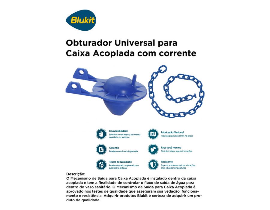 OBTURADOR UNIVERSAL COM CORRENTE PARA CAIXA ACOPLADA BLUKIT | Comercial Leal