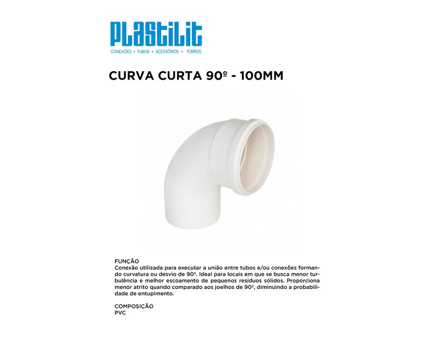CURVA 90º CURTA ESG 100mm PLASTILIT | Comercial Leal