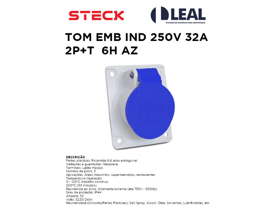TOMADA DE EMBUTIR 2P+T 16A 200/250V 6H | Comercial Leal