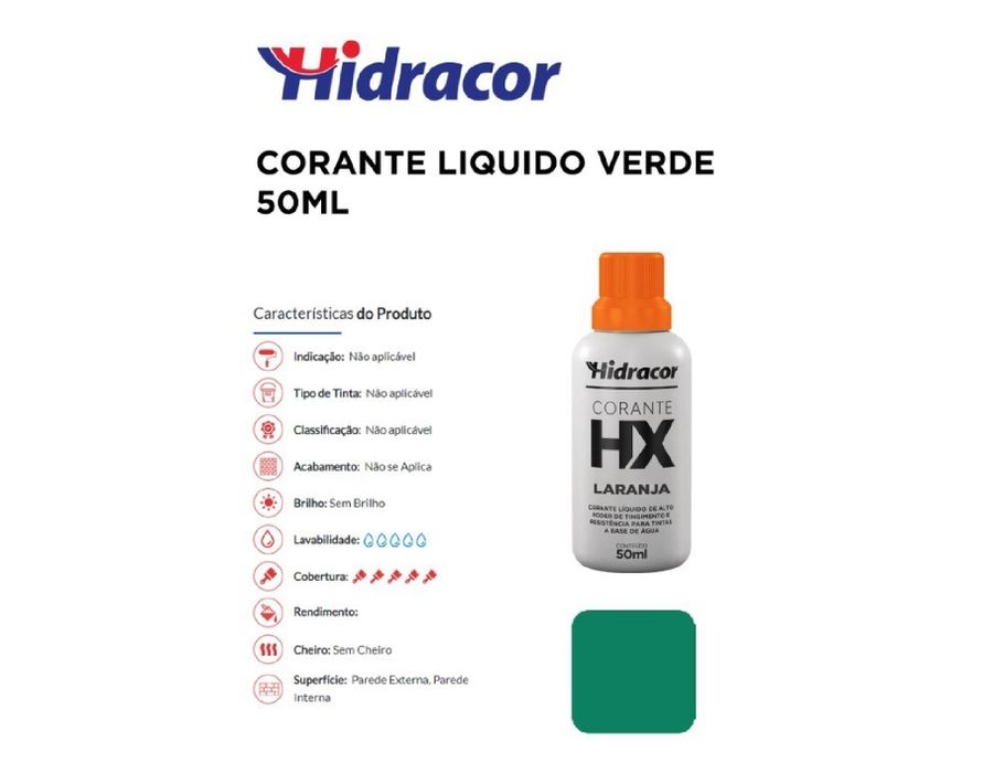 CORANTE LÍQUIDO VERDE 50ML HIDRACOR | Comercial Leal
