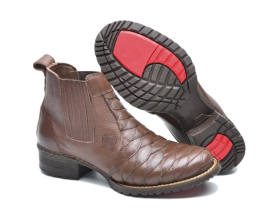 Botina Masculina Couro Legítimo Escamado Chocolate | KRN SHOES ...