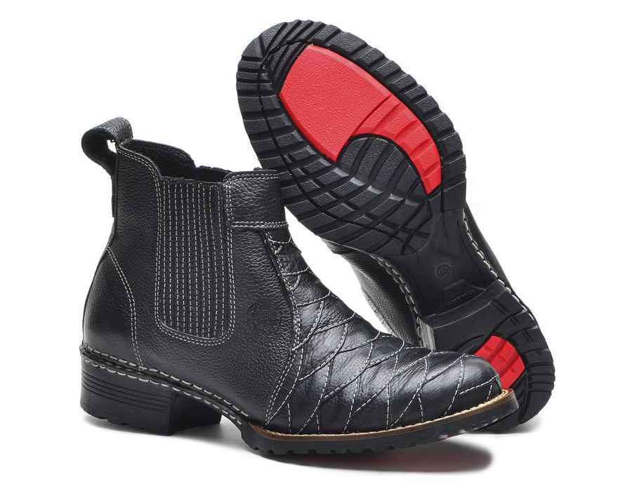Botina Masculina Couro Legítimo Escamado Preto | KRN SHOES | Calçados ...