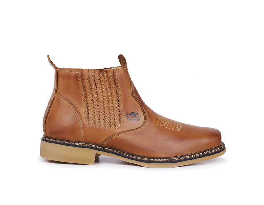 Botina Country Masculina Couro Legítimo Tan | KRN SHOES | Calçados Casuais