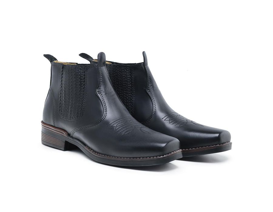 Botina Masculina Country Couro Legítimo Preto | KRN SHOES | Calçados ...