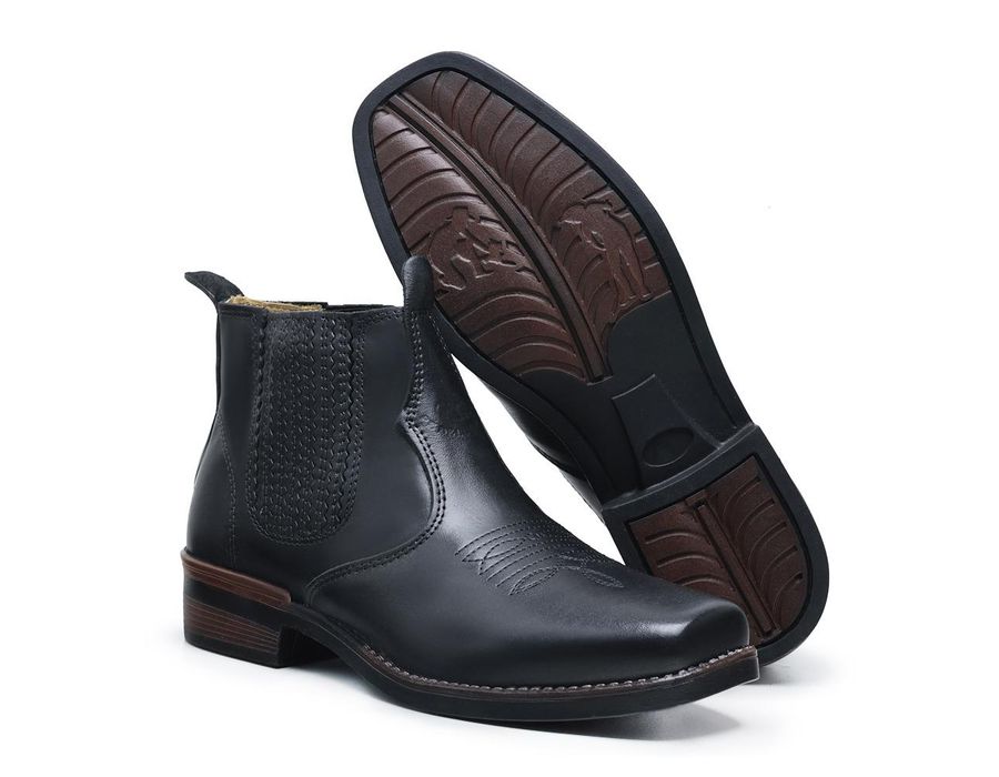 Botina Masculina Country Couro Legítimo Preto | KRN SHOES | Calçados ...