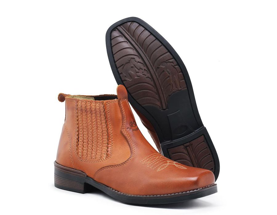 Botina Masculina Country Couro Legítimo Tan | KRN SHOES | Calçados Casuais