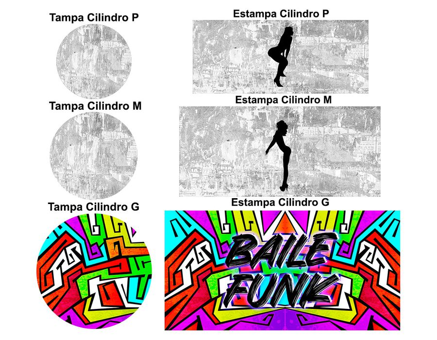 Trio Capas Cilindros + Painel Tema Baile Funk Veste | ESTAMPARIA NET