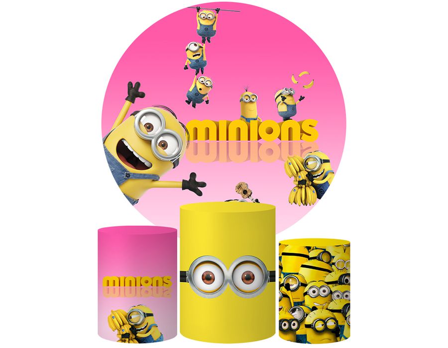 Trio Capas Cilindros + Painel Tema Minions Rosa Veste Fácil ...
