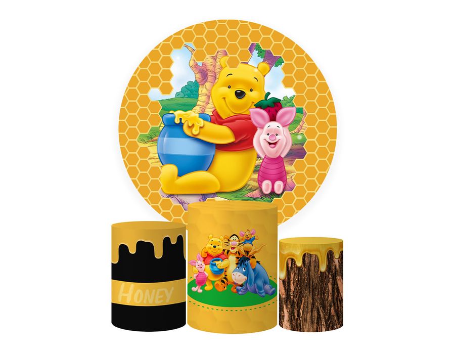 Trio Capa Cilindro + Painel Tema Ursinho Pooh Veste Fácil | ESTAMPARIA NET