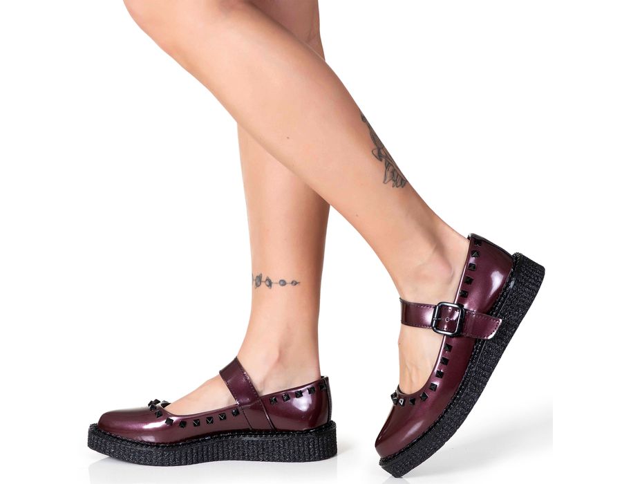 New Creeper Sapatilha Bico Fino Morticia Preto Vinho Malbec | ESTILO ...