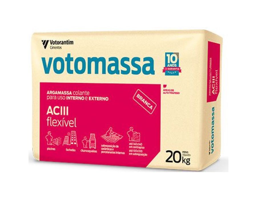ARGAMASSA AC3 FLEXIVEL BRANCA 20KG VOTORAN | FLUZÃO CONSTRUÇÃO