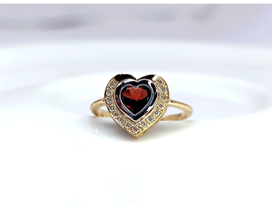 Anel Coração de Granada Ouro 18k c/ Diamantes - 1320AN (5219) | Helder ...